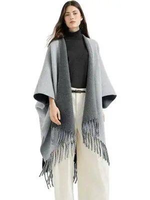 Brunello Cucinelli Wool And Cashmere Double Knit Reversible Poncho - Light Grey