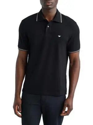 Emporio Armani Tipped Cotton Polo Shirt - Solid Black