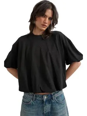 Topshop Bubble Hem Cotton T-shirt - Black