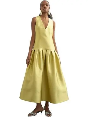 Topshop Sleeveless V-neck Drop Waist Dress - Green