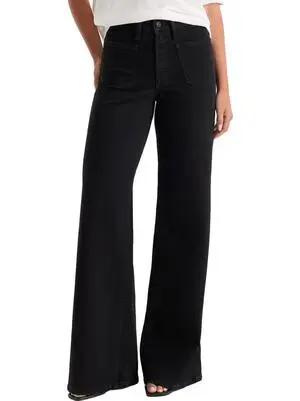 Good American Petite High Waist Patch Pocket Palazzo Jeans - Black001