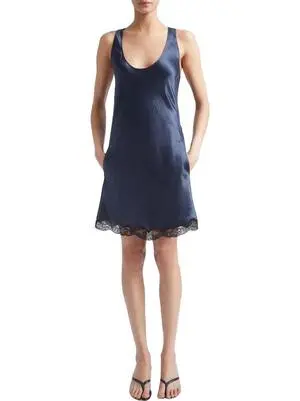 Maria Mcmanus Lace Trim Satin Bias Cut Dress - Navy