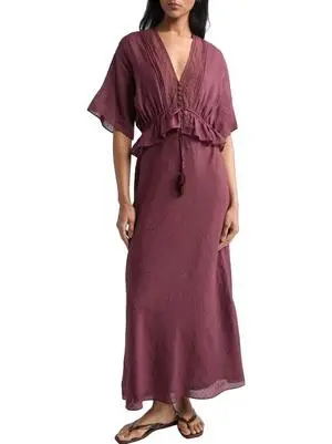 Veronica Beard Veronica Beard Dominick Pintuck Lace Trim Maxi Dress Raisin