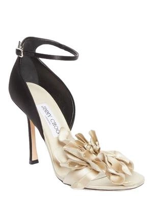 JIMMY CHOO Coko Satin Stiletto Sandal With Floral Embellishment - Bone/black