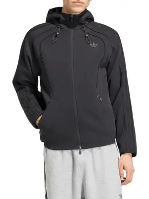 Adidas Full Zip Hoodie With Adjustable Hood And Signature Stripes - Black