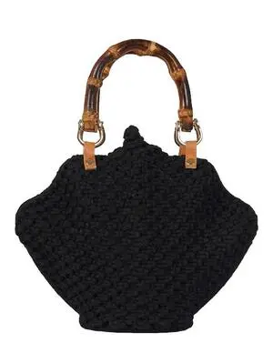 JELAVU Crochet Shell Bag With Bamboo Top Handles - Black