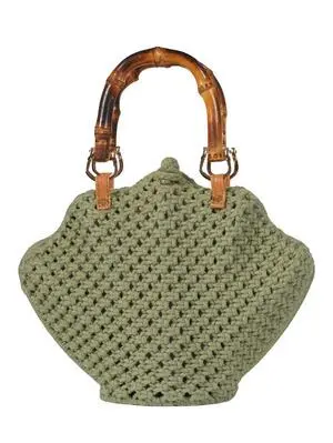 JELAVU Crochet Shell Bag With Bamboo Top Handles - Green