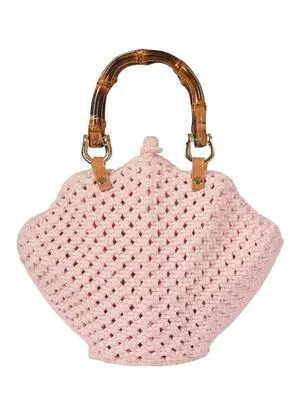 JELAVU Crochet Shell Bag With Bamboo Top Handles - Pink