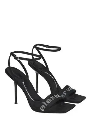 Alexander Wang Julie Billboard Crystal Logo Ankle Strap Sandal - Black