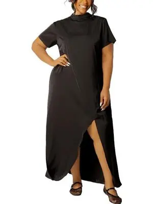 BUXOM COUTURE High Neck Draped Maxi Dress - Black