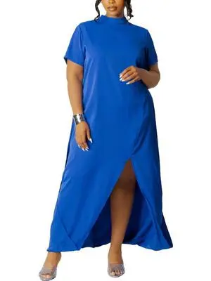 BUXOM COUTURE High Neck Draped Maxi Dress - Royal Blue