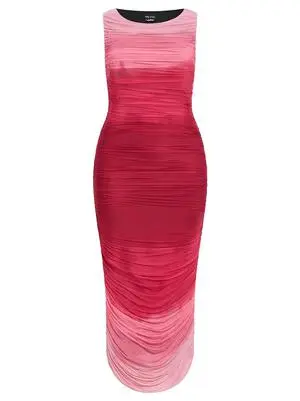 City Chic Halo Ombré Sleeveless Ruched Maxi Dress - Ruby Ombre