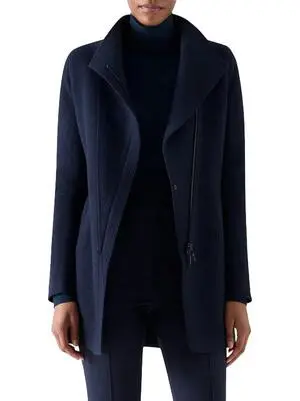 Akris Asymmetric Wool Zip-up Jacket - Navy
