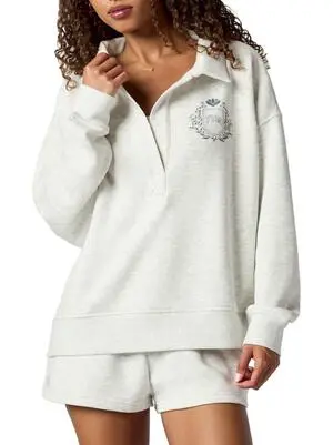 FLORENCE BY MILLS Polo Collar Sweatshirt With Graphic Detail - Heather Ice