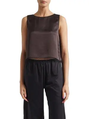 LESET Lace Trim Sleeveless Satin Top - Chocolate