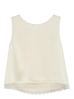 LESET Lace Trim Sleeveless Satin Top - Creme