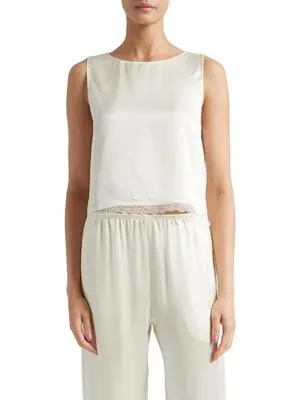 LESET LESET Lace Trim Sleeveless Satin Top Creme
