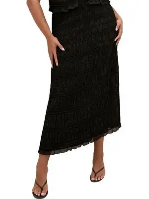 City Chic Emelia Smocked Midi Skirt - Black