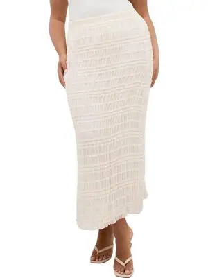 City Chic Emelia Smocked Midi Skirt - Creme