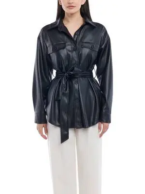 LBLC THE LABEL LBLC The Label Dominique Faux Leather Belted Shirt