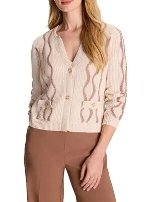 NIC+ZOE Textured Wave Cotton Blend Cardigan - Brown Multi