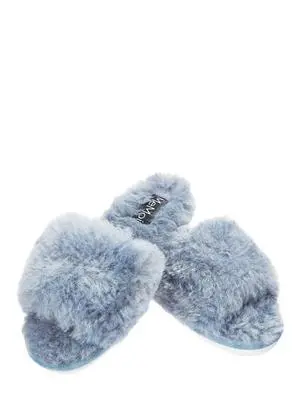 MEMOI The Jacqueline Plush Faux Fur Slide Slipper - Denim