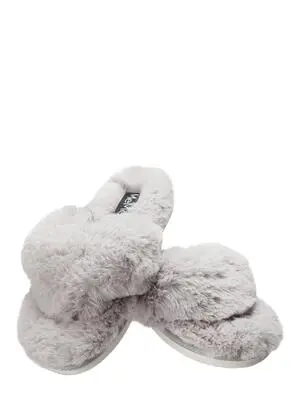 MEMOI Fuzzy Plush Faux Fur Flip Flop Slipper - Gray