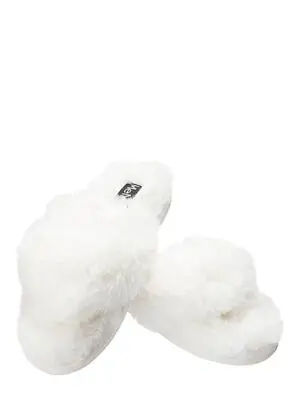 MEMOI Fuzzy Plush Faux Fur Flip Flop Slipper - Ivory