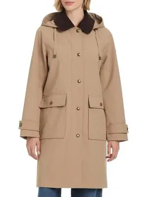 Vince Camuto Contrast Collar Longline Raincoat - Khaki