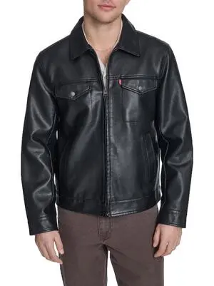 LEVI'S Faux Leather Trucker Jacket - Black