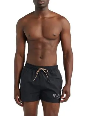BOSS Mooneye Swim Trunks With Logo Detail - Black