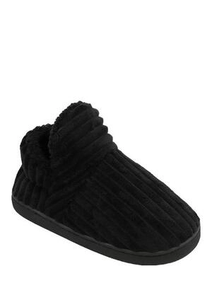 Mia Quilted Plush Bootie Slipper With Faux Fur Lining - Black