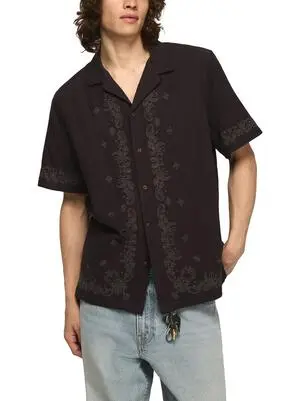 Lucky Brand Embroidered Paisley Camp Shirt - Caviar
