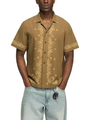 Lucky Brand Embroidered Paisley Camp Shirt - Kangaroo