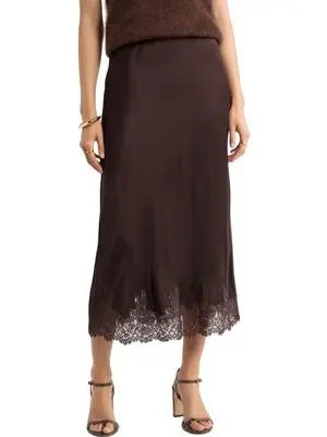Nordstrom Lace Trim Bias Midi Skirt - Brown Mole