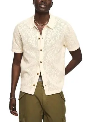 Lucky Brand Openwork Knit Cotton Button-up Shirt - Whitecap Gray