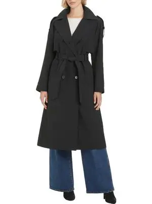 Kate Spade New York Water Resistant Double Breasted Trench Coat - Black