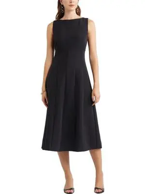 Chelsea28 Bateau Neck Sleeveless Midi Dress - Black