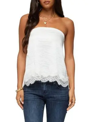 EDIKTED Strapless Lace Trimmed Satin Top - White