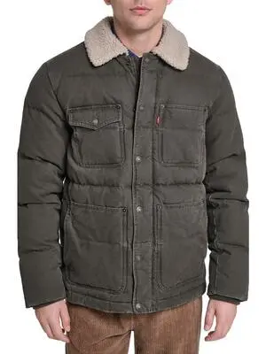 LEVI'S Quilted Chore Jacket With Shearling Collar - Olive