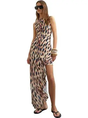 Topshop Abstract Print Mesh Sheath Maxi Dress - Brown