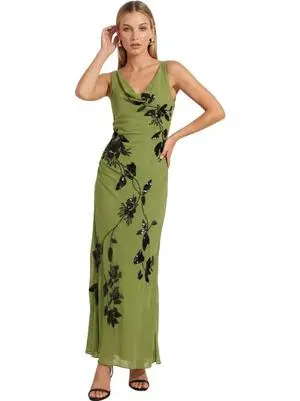 Nasty Gal Embellished Cowl Neck Maxi Dress - Green