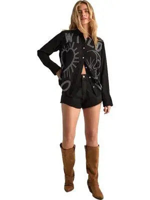Nasty Gal Wild Love Studded Western Shirt - Black
