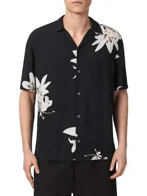 ALLSAINTS Petra Floral Short Sleeve Button-up Shirt - Black/grey