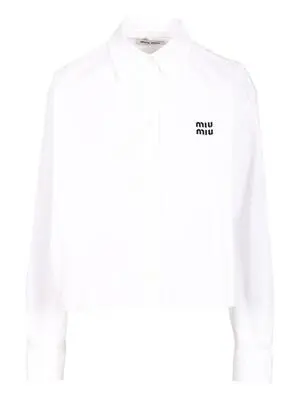 Miu Miu Popeline Shirt With Embroidered Logo - White