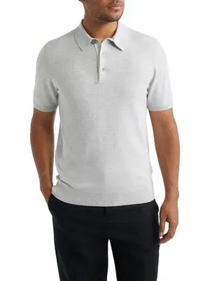 REISS Finch Short Sleeve Linen & Cotton Polo Sweater - Soft Grey