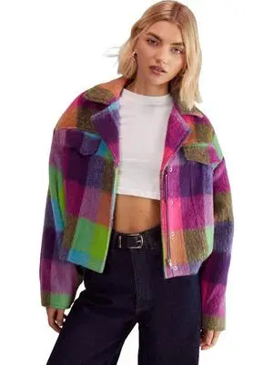Nasty Gal Checked Wool Blend Trucker Jacket - Multi