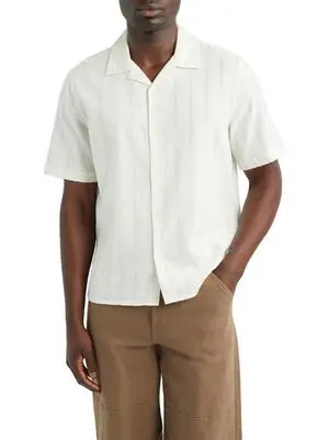 WAX LONDON Didcot Tonal Dobby Stripe Camp Shirt - Ecru