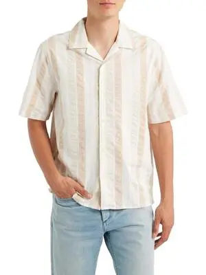 WAX LONDON Didicot Stripe Cotton Seersucker Camp Shirt - Ecru/natural