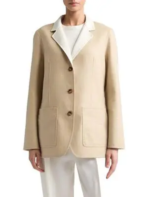 Lafayette 148 New York Reversible Wool & Silk Blazer With Patch Pockets - Beechnut/cloud